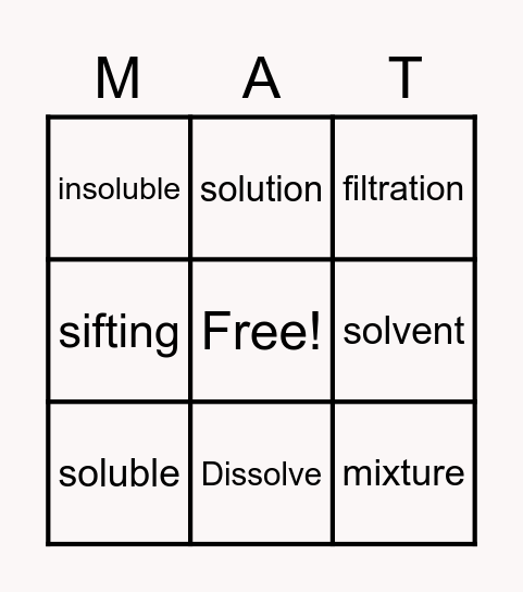 Mixtures and Solutions Vocabulary Bingo Card