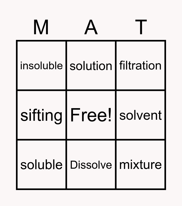 Mixtures and Solutions Vocabulary Bingo Card