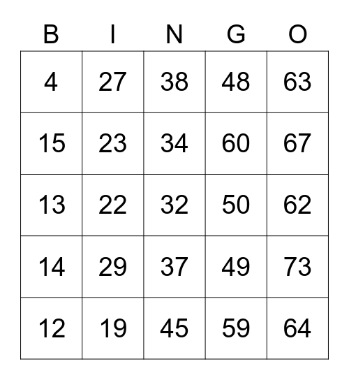 Standard Bingo Card Standard Bingo Card
