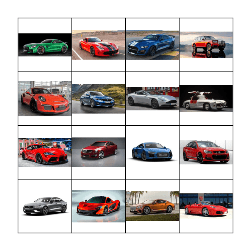 Cars Bingo Card