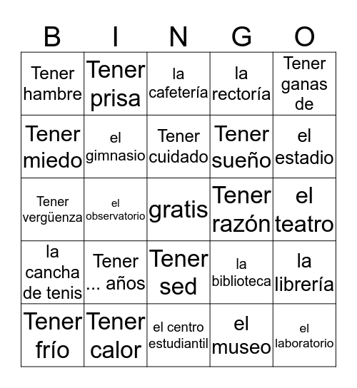 Expressiones con tener y los edificios Bingo Card