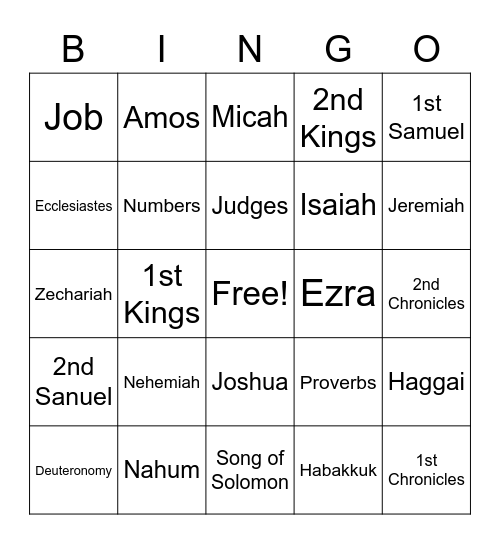 Books of the Bible-Old Testament Bingo Card
