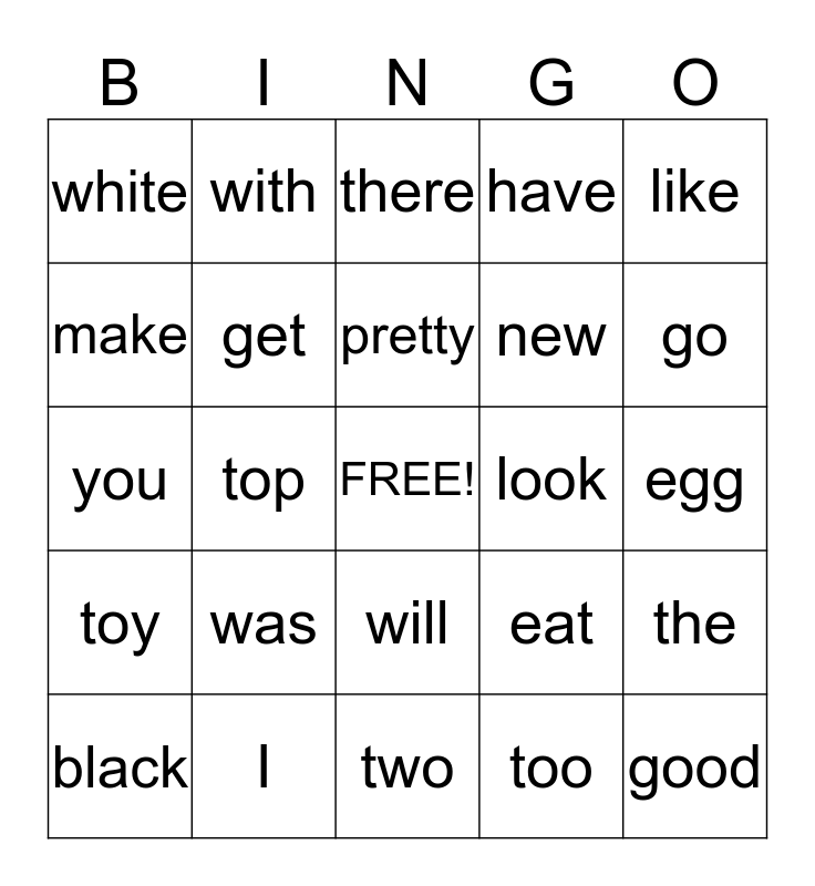 2nd Grade Sight words Bingo Card