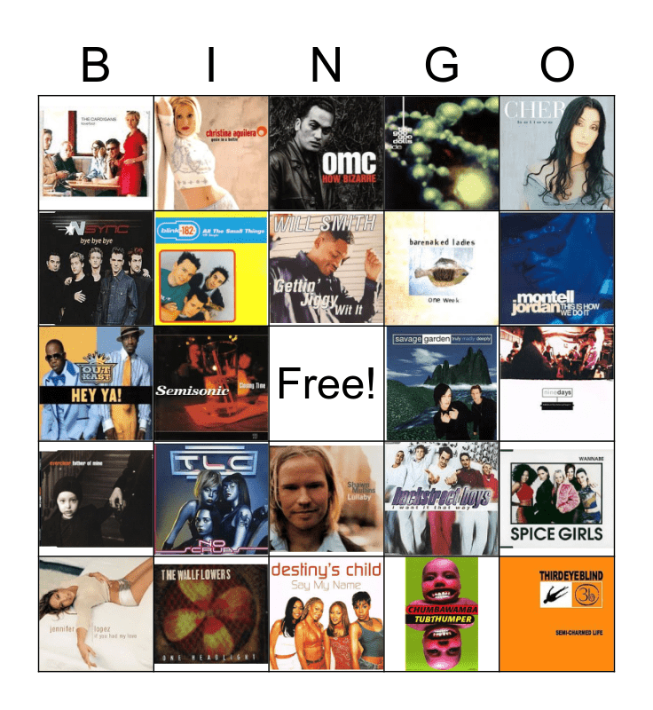 90s/2000s Music Bingo Card