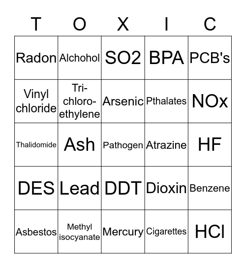 Toxic Bingo Card