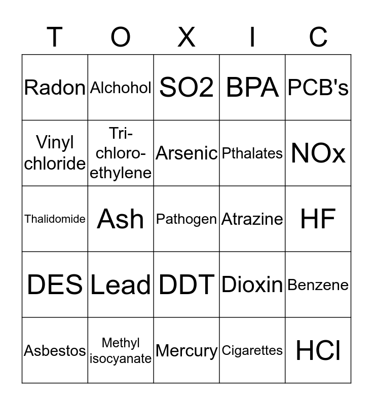 Toxic Bingo Card