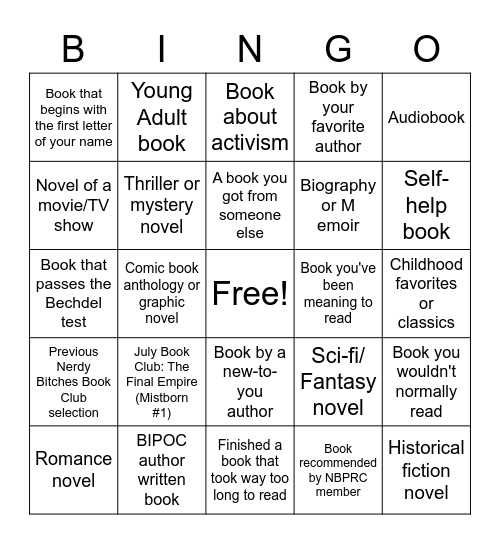 NBP Summer Reading Challenge Bingo Card NBP Summer Reading Challenge Bingo Card