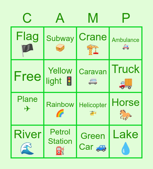 Car Bingo Card