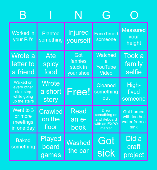 Stay-At-Home Bingo! Bingo Card