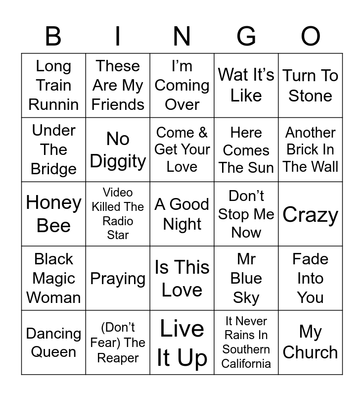 Music Bingo 49 Bingo Card