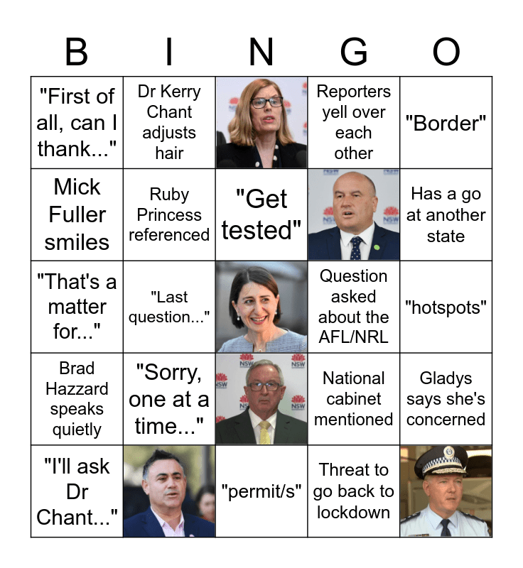 NSW PRESS CONFERENCE Bingo Card