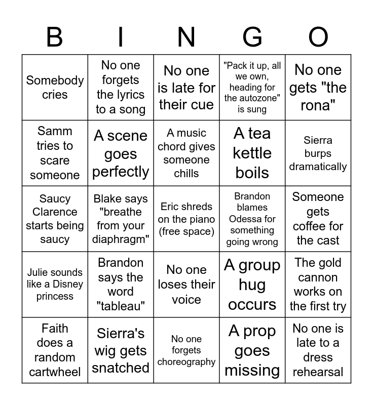 Little House on the Prairie Tech Week Bingo Card