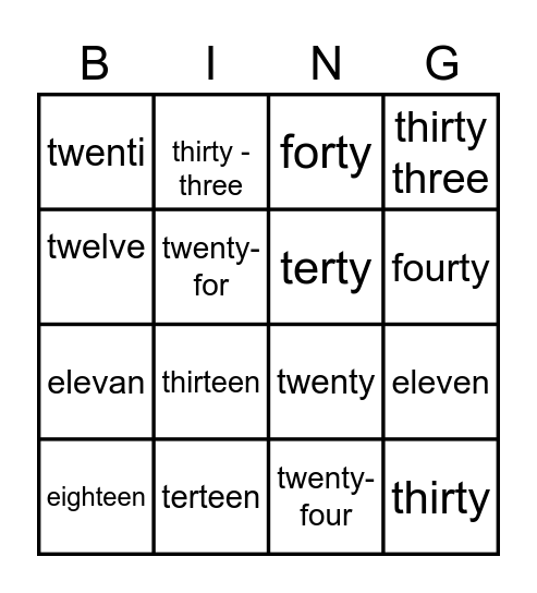 Numbers to 40 Bingo Card