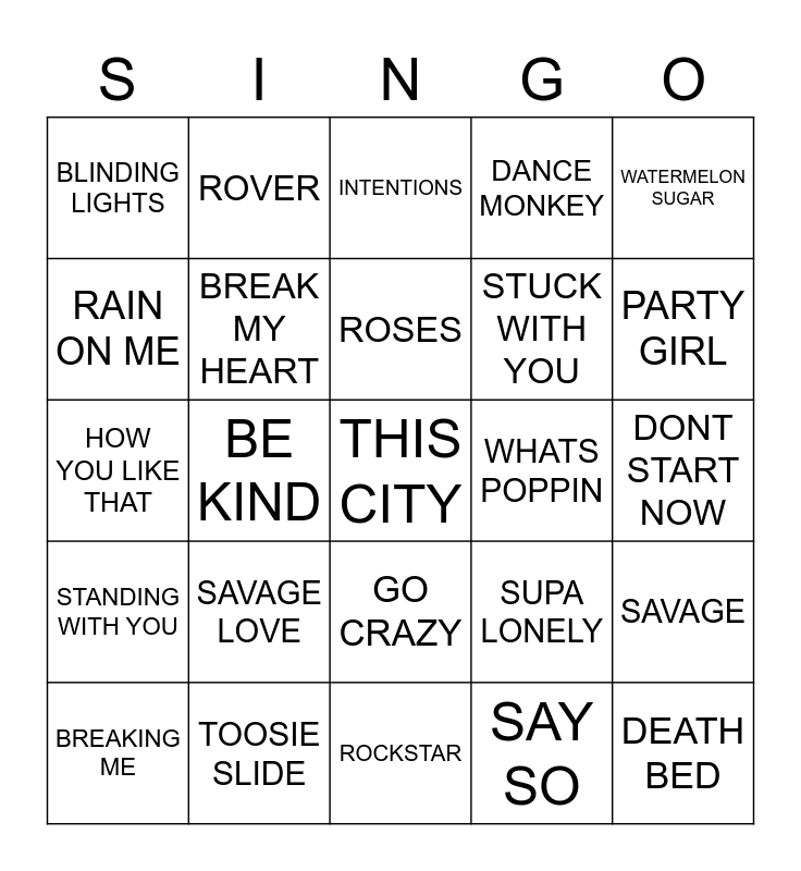 477 ARIA CHARTS JULY 2020 Bingo Card 477 ARIA CHARTS JULY 2020 Bingo Card