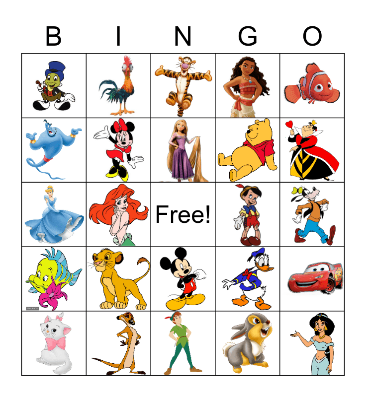 Disney Character Bingo Card
