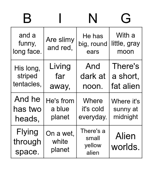 Alien Worlds Bingo Card