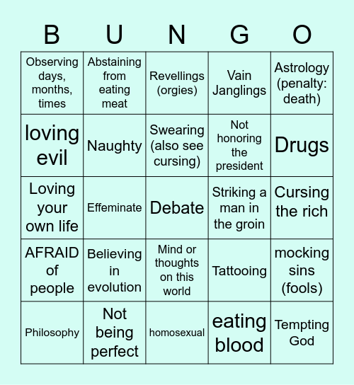 Bucket List Bingo Card
