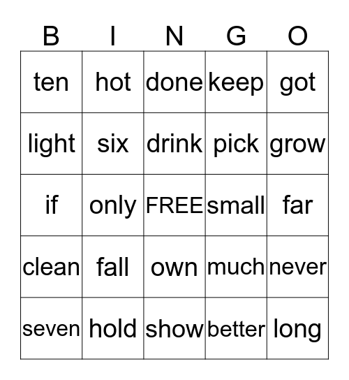3rd Grade Dolch Words Bingo Card