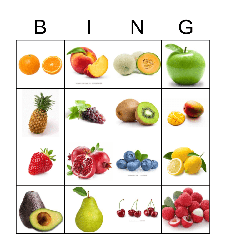 Fruits Bingo Card
