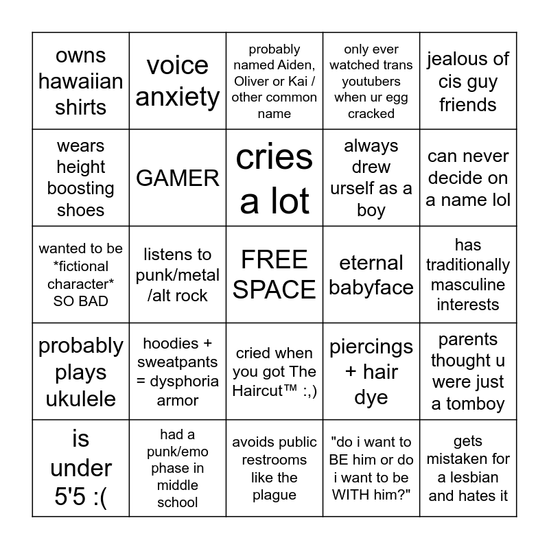 FTM / Transmasc Bingo Card