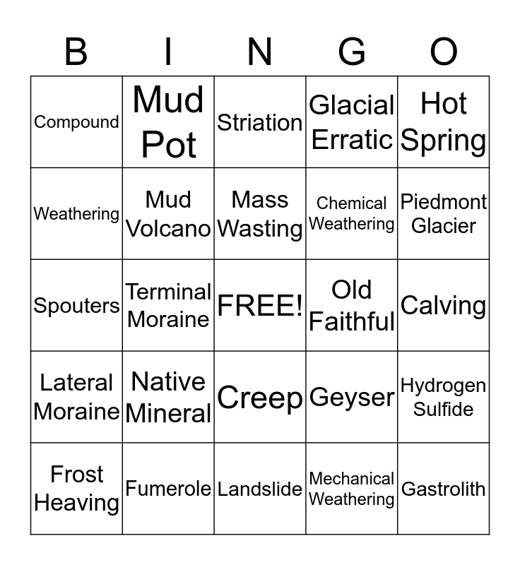 Earth Science Bingo Card