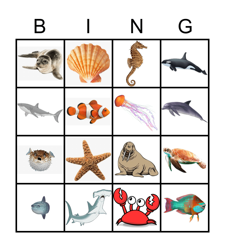 Sea Animal Bingo Card
