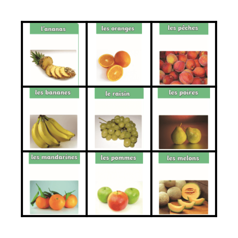 Les fruits Bingo Card