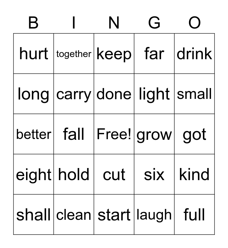 Third Word Bingo Card