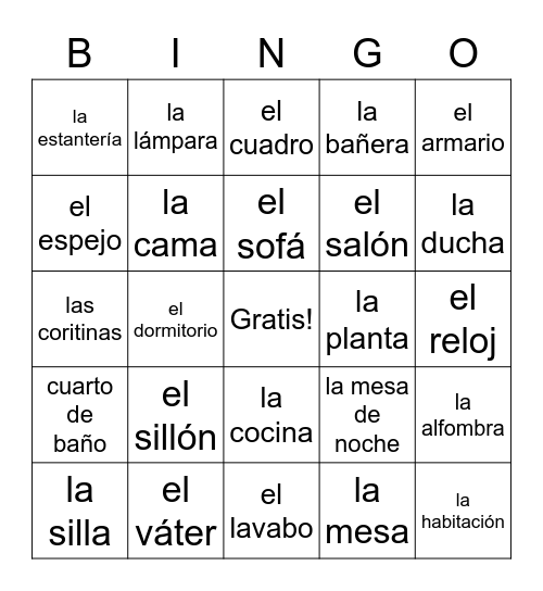 LOS MUEBLES DE LA CASA Bingo Card
