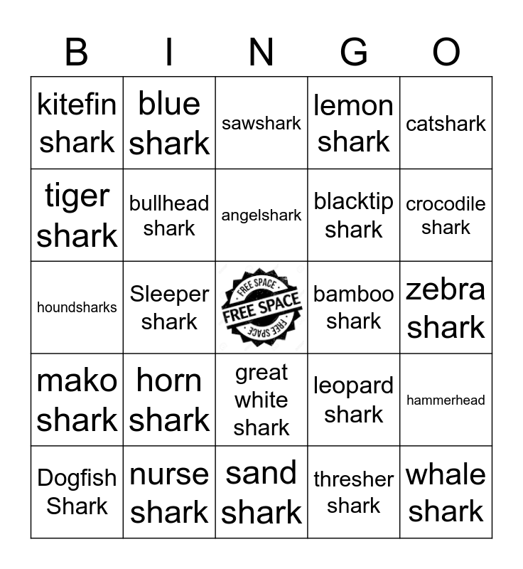 Types of Sharks Bingo Card