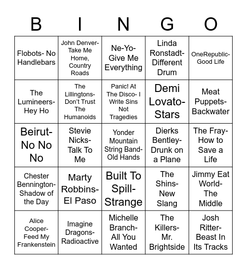 Total-Quiz.com Presents Radio Bingo: Mountain Time Music Bingo Card