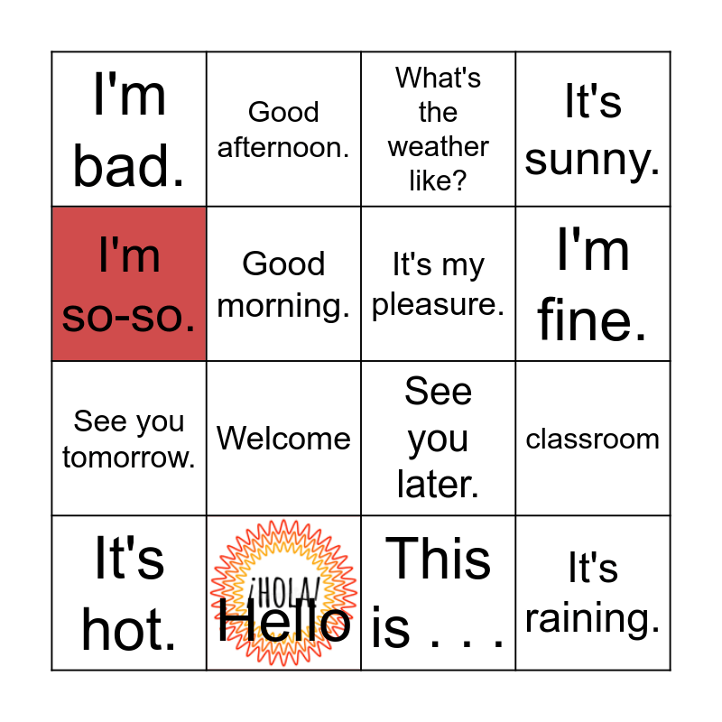¡Hola! ¿Cómo estás? Bingo Card
