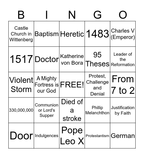 MARTIN LUTHER Bingo Card