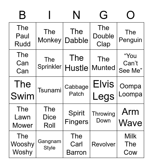 Dance Dance Bingo Card