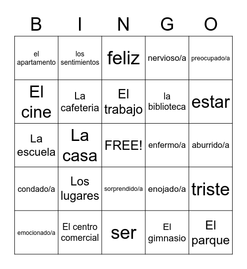 Spanish Bingo Card
