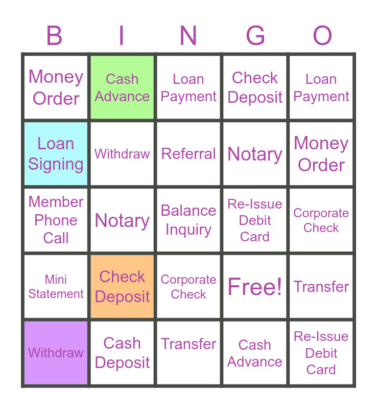 Credit Union Bingo Card