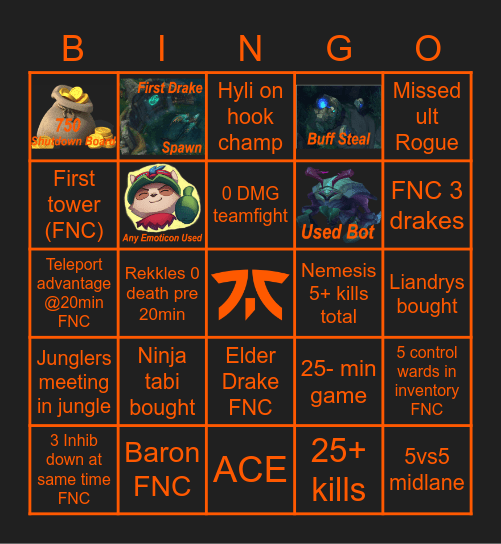 FNC vs Rogue Bingo Card