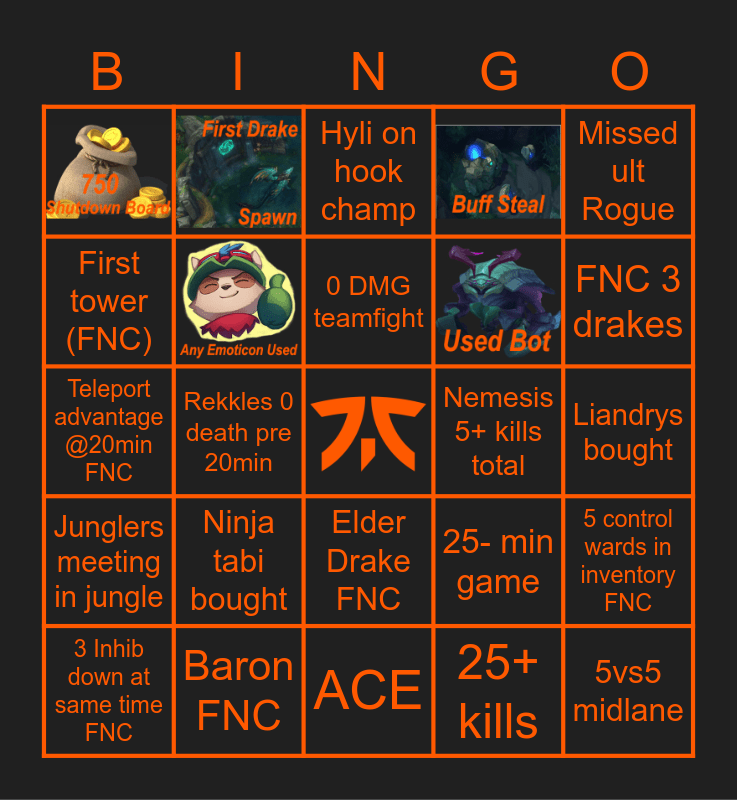 FNC vs Rogue Bingo Card