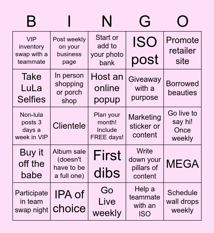 LuLaShine Family August BINGO Card