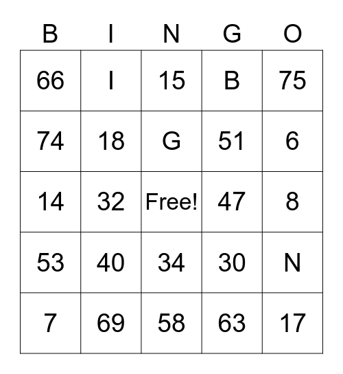 Ticket #22 Bingo Card