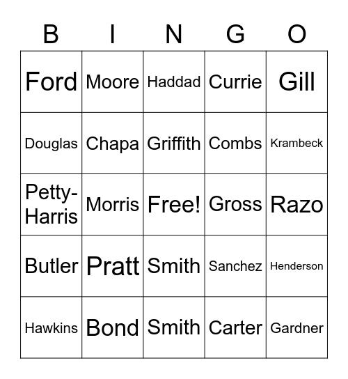 SCA Staff BINGO Card