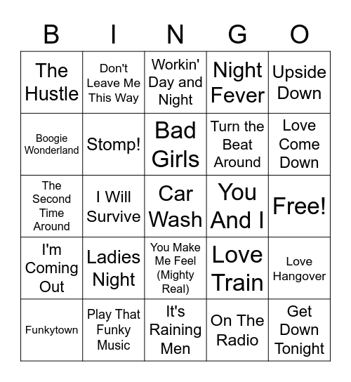 DISCO SONGS Bingo Card