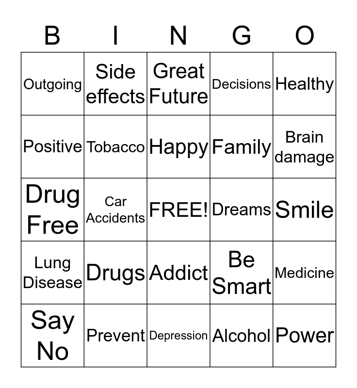DRUG FREE Bingo Card