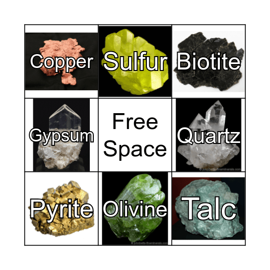 Mineral Bingo Card