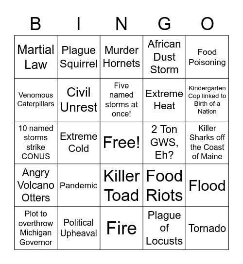 Apocalypse Bingo Card
