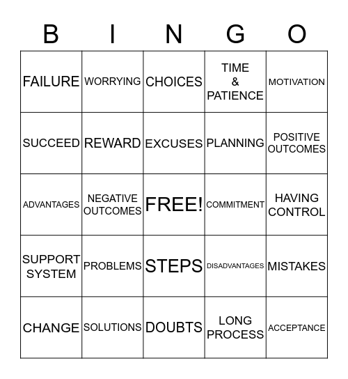commitment To Change Bingo Card