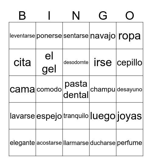 Spanish Bingo Card