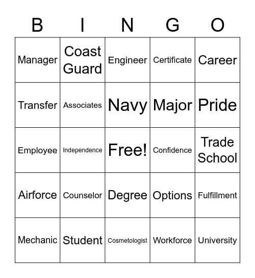 College and Career Readiness Bingo Card