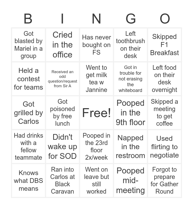 BA BINGO (BA-NGO) Bingo Card