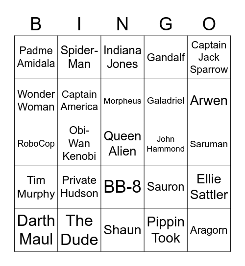 Movie Characters Bingo Card